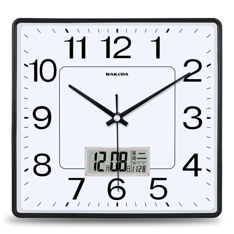 Nordic Living Room Mute Large Wall Clock Square Calendar Quartz Clock ...