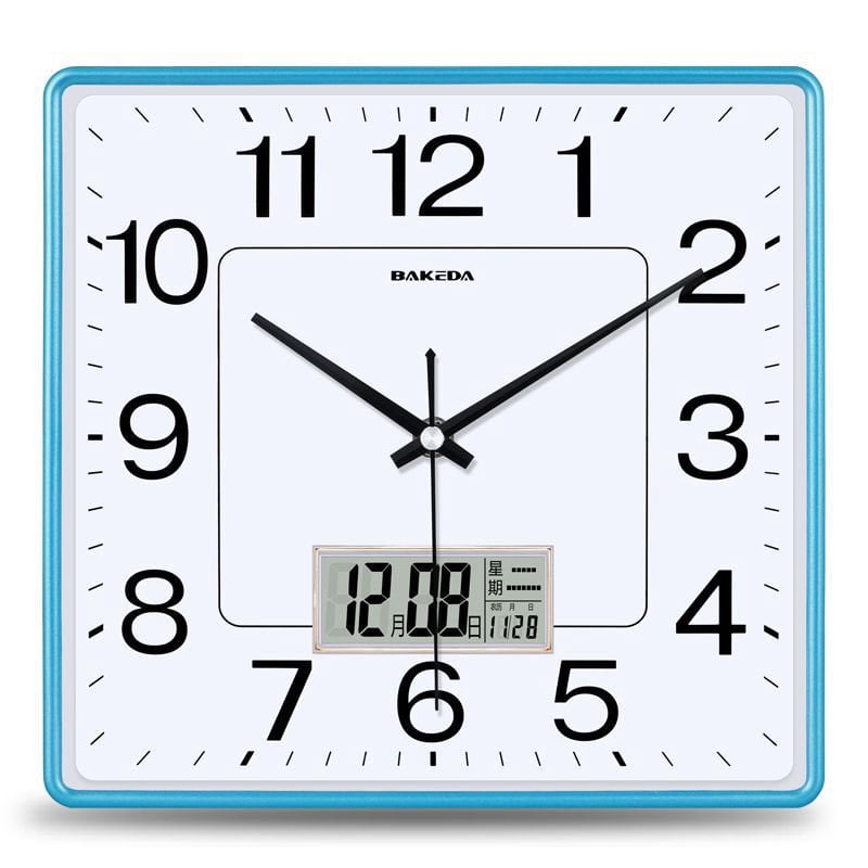 Nordic Living Room Mute Large Wall Clock Square Calendar Quartz Clock ...