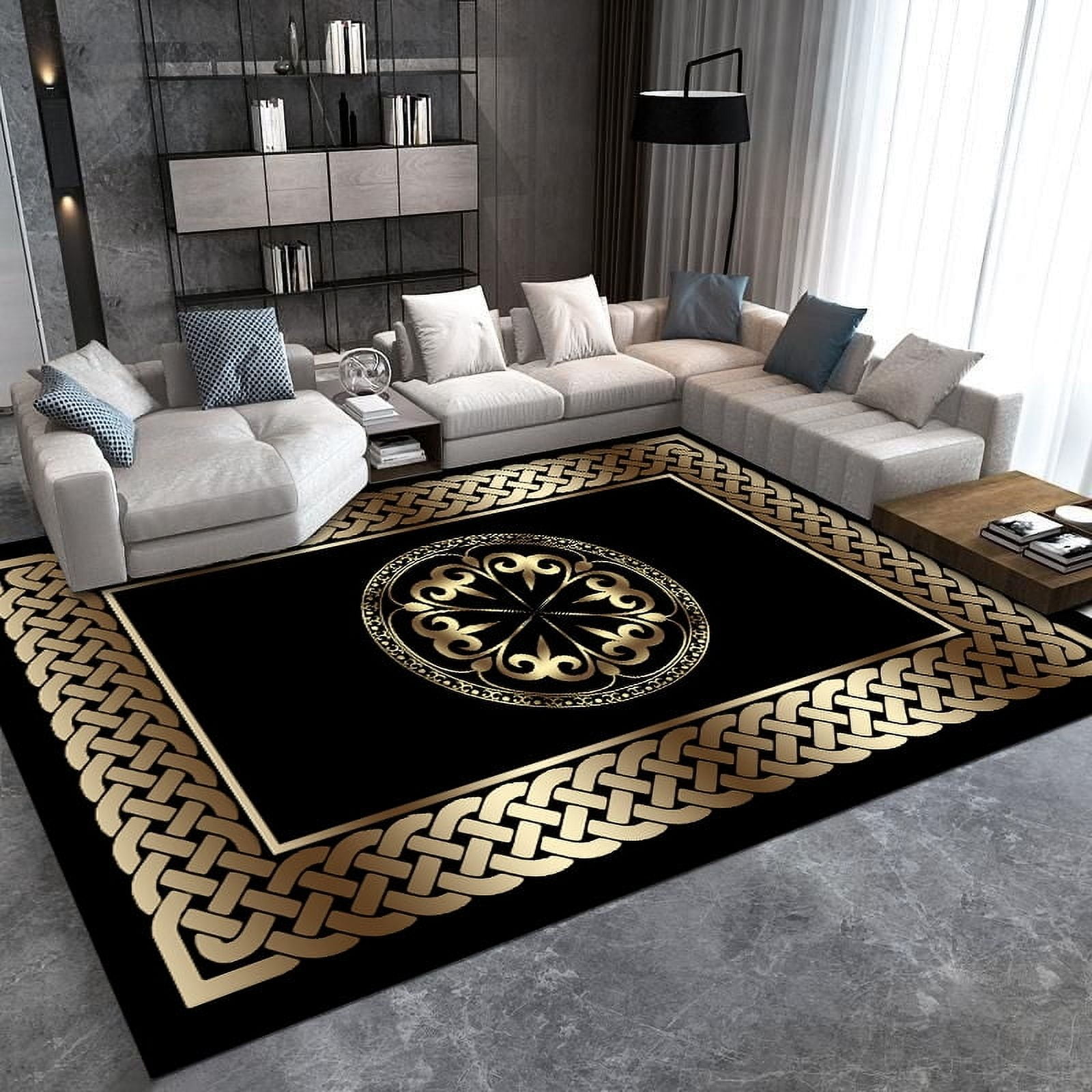 Nordic Luxury Living Room Carpets Gold Black Geometric Rugs for Bedroom ...