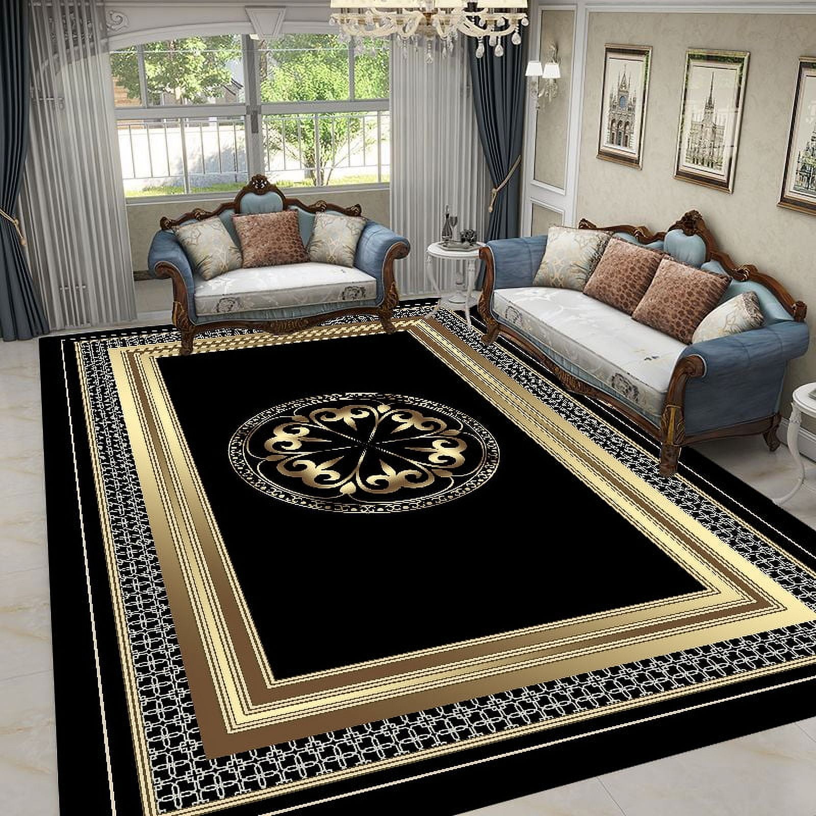 Nordic Luxury Living Room Carpets Gold Black Geometric Rugs for Bedroom ...