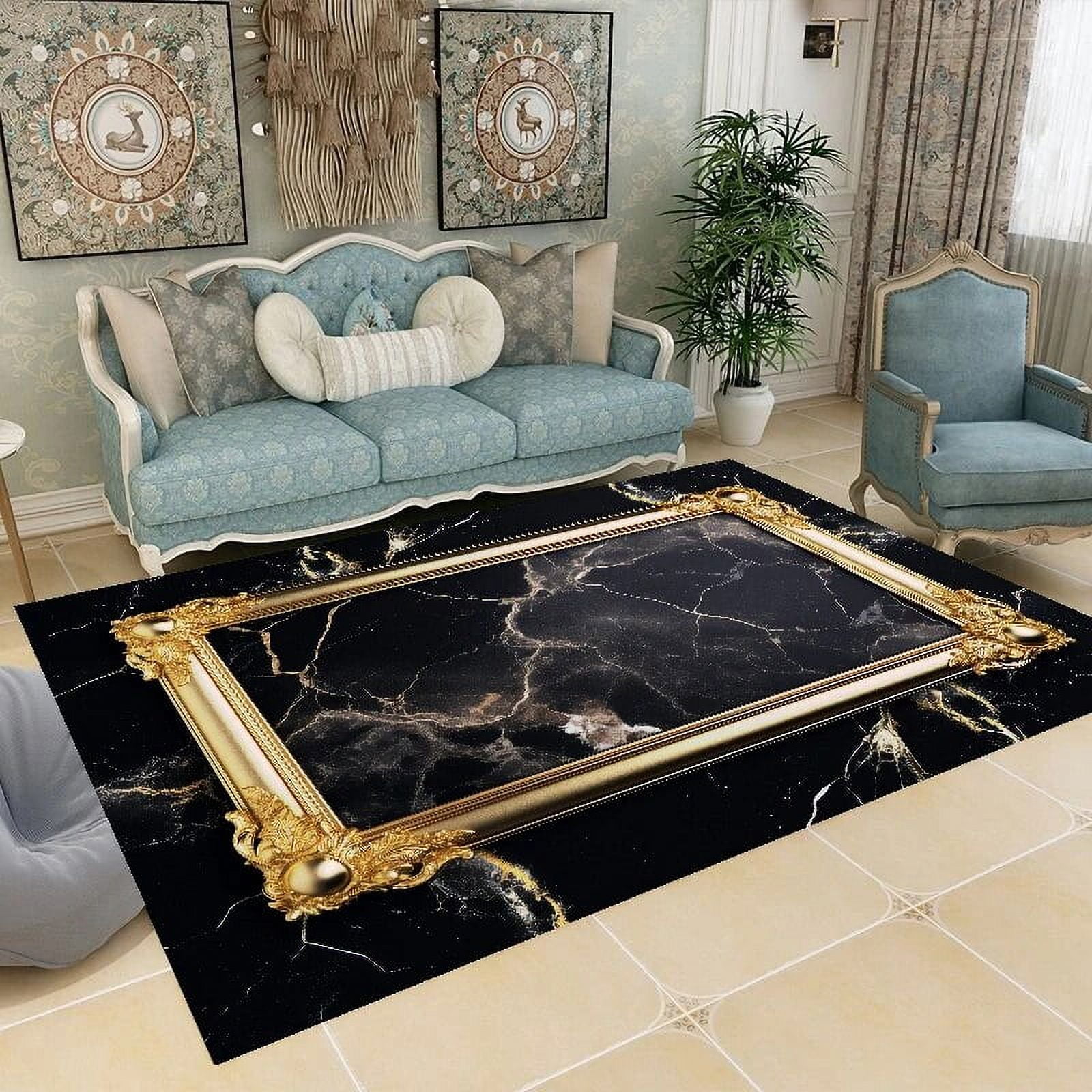 Nordic Luxury Living Room Carpets Gold Geometric Marble Bedroom ...