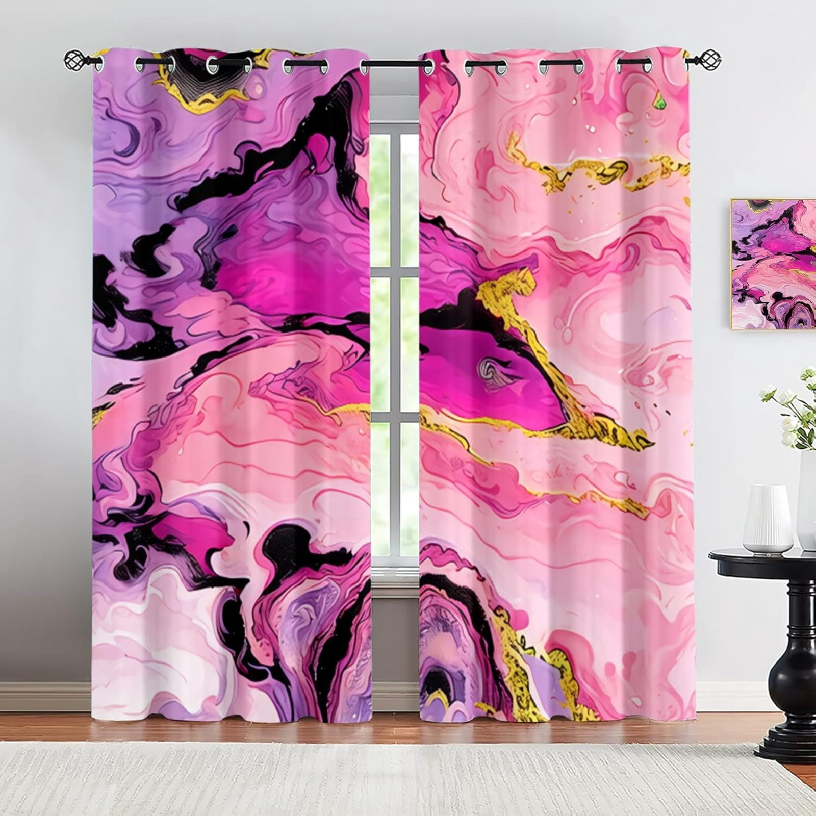 Nordic Luxury Print Curtain, Irregular Marble Texture Eyelet Privacy ...
