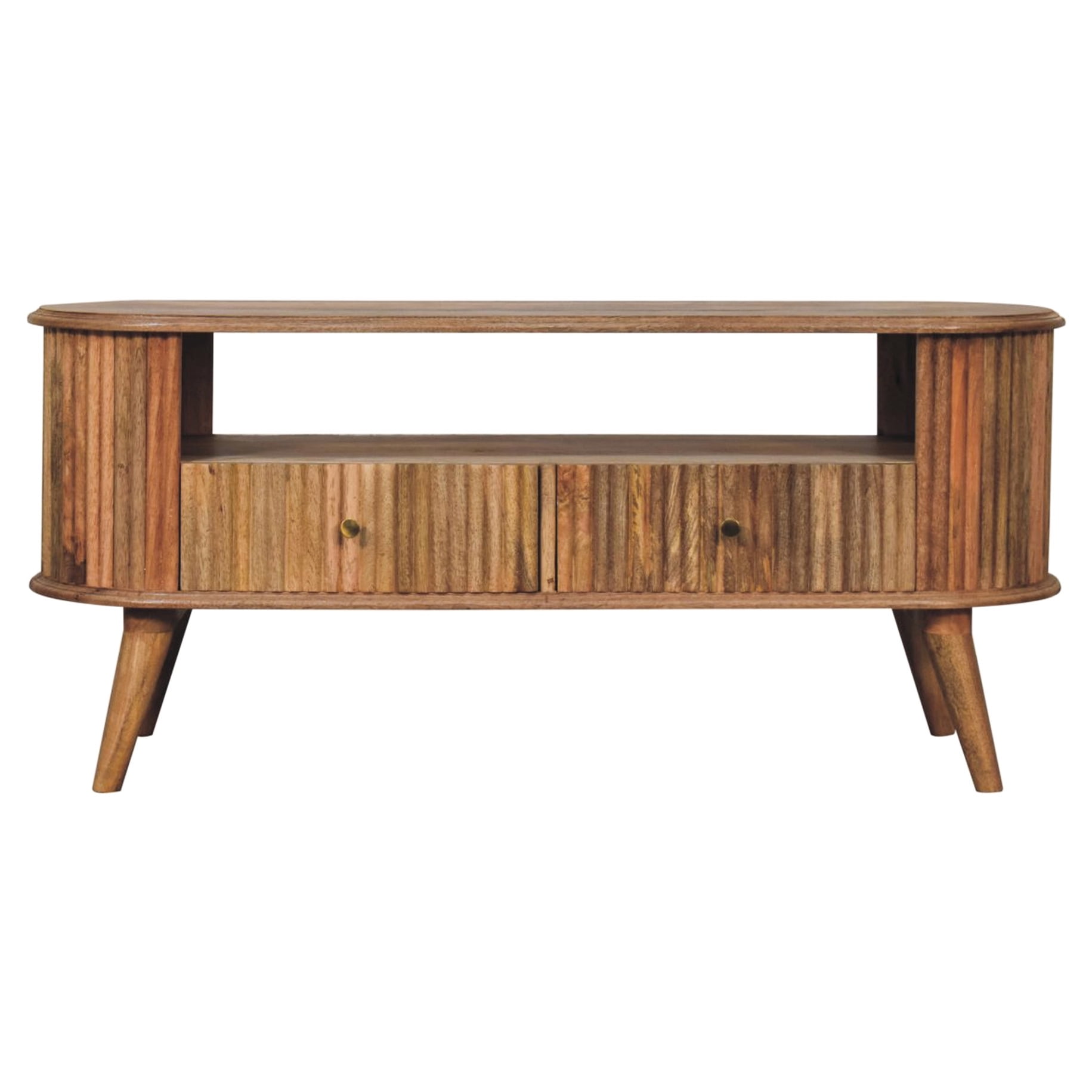 Nordic Media Table - 2 Drawers, Solid Wood, Beige Finish, 40-49 Inch Tv ...