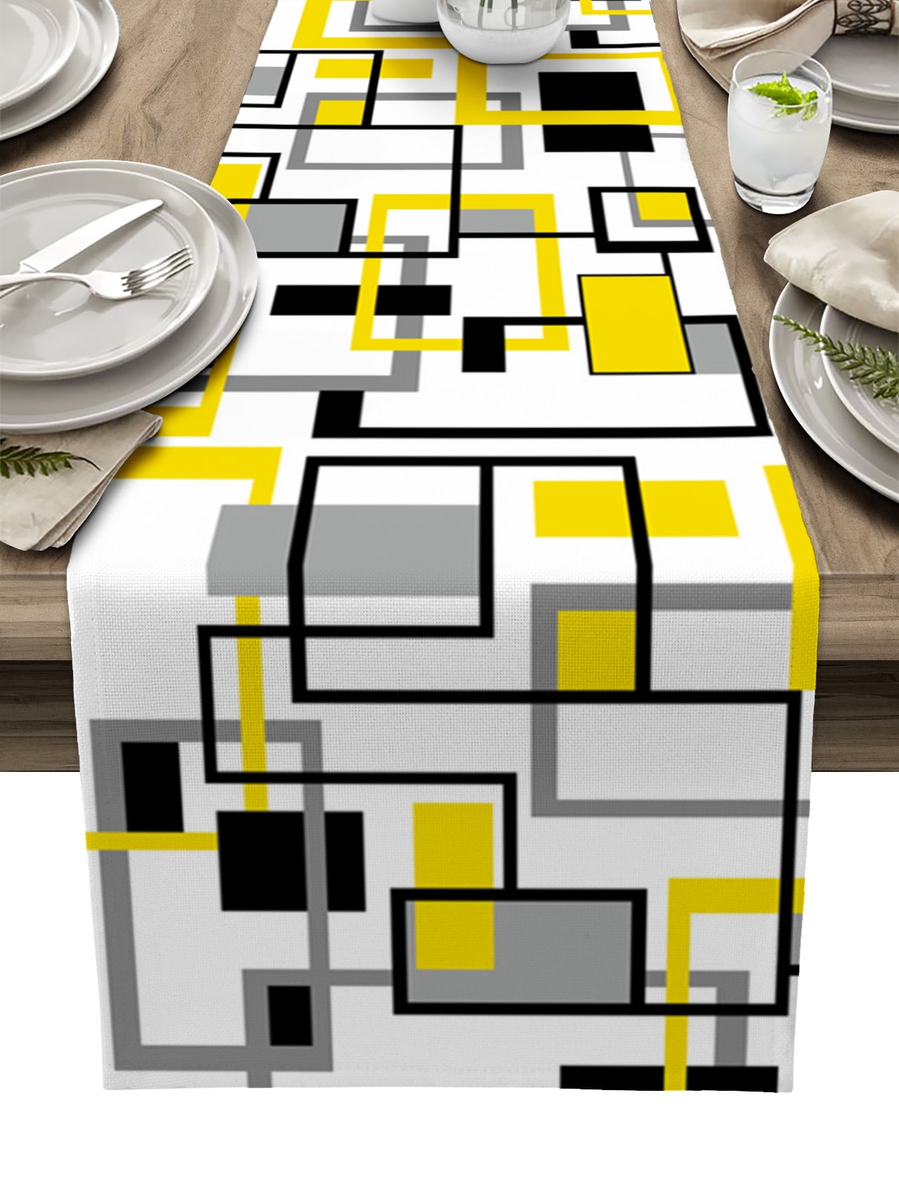 Nordic Medieval Geometric Abstract Yellow Table Runner ration Home r ...