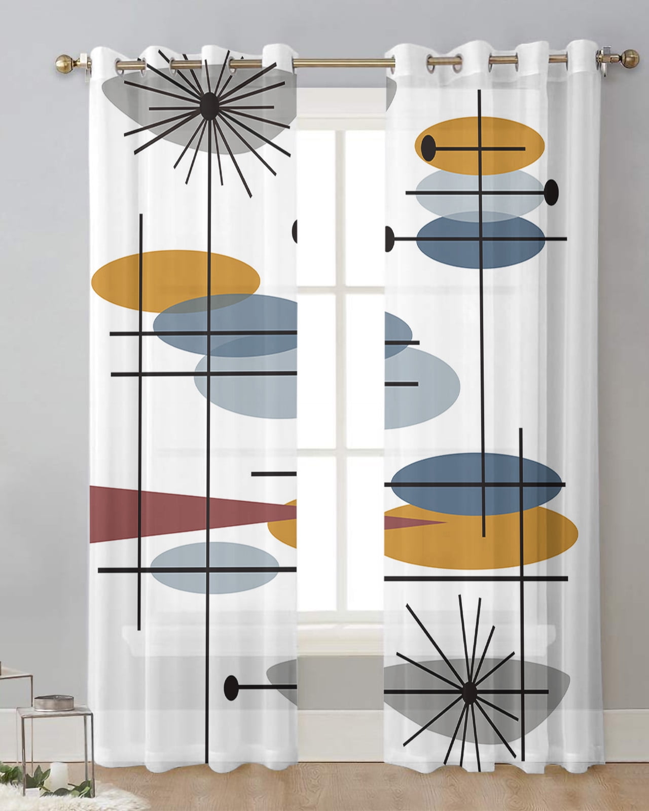 Nordic Medieval Geometric Abstract Yellow Tulle Window Curtains Living ...