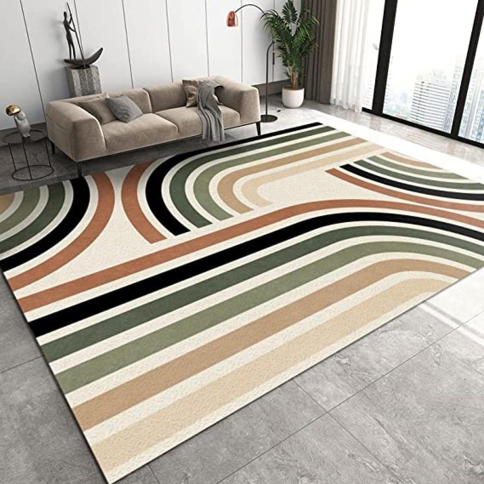 Nordic Mid Century Rainbow Area Rug, Bohemian Geometry Lines Art Indoor ...