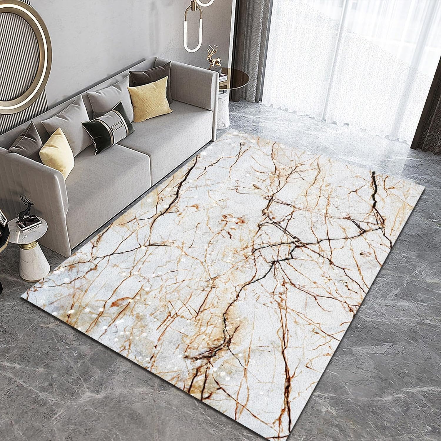 Nordic Minimalist Fashion Area Carpet, Light Luxury White Brown Cracks ...