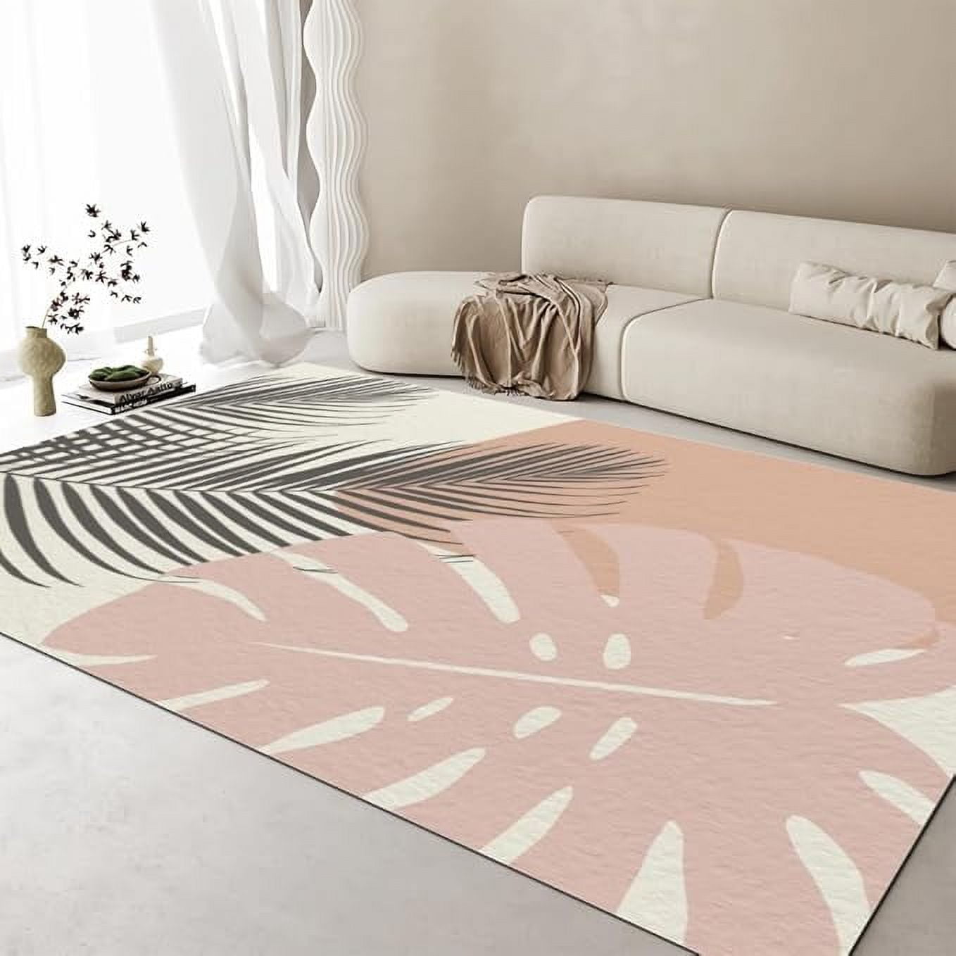 Nordic Modern Pink Leaves Area Rugs, Tropical Plant Monstera Coconut ...