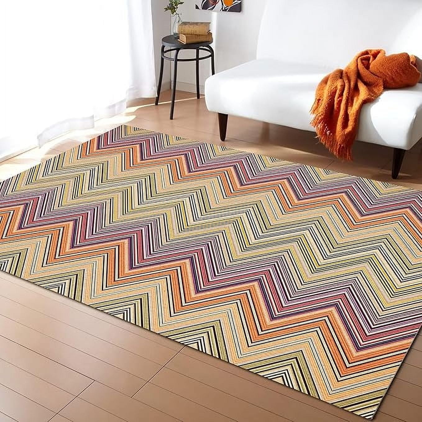 Nordic Multicolor Area Rugs, Bohemian Colorful Zigzag Stripes Easy ...