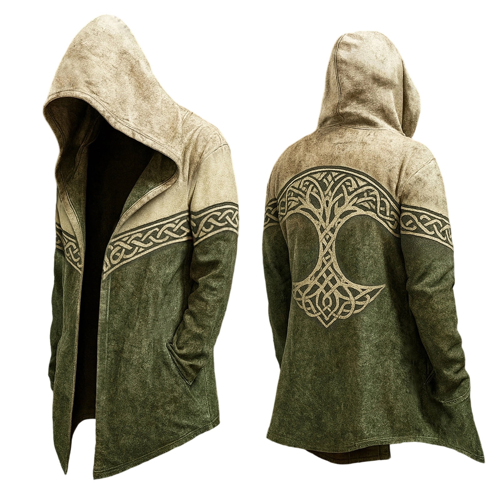 Nordic Myth Medieval Hooded Jacket for Mens Mid Length Retro Biker ...