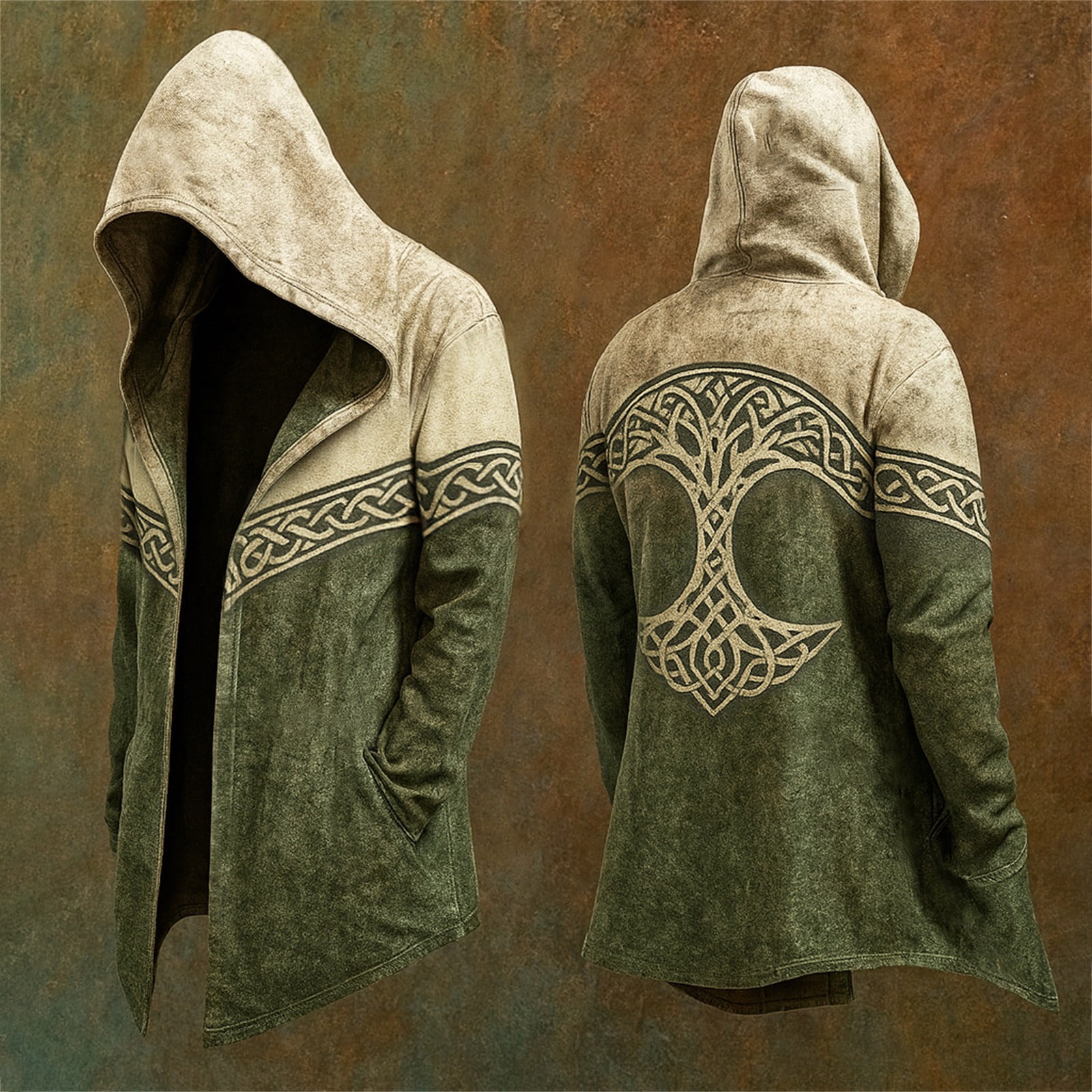 Nordic Myth Men's Mid-Length Hooded Cardigan 3D Printed Cool Cloak ...