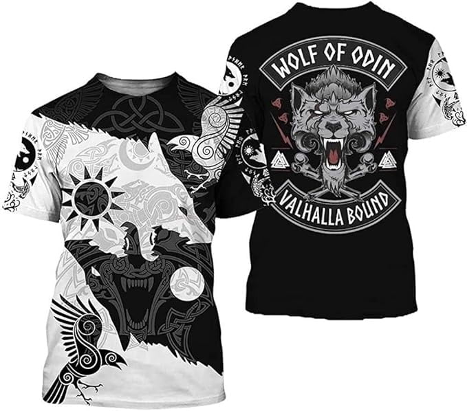 Nordic Mythology Harajuku Yin Yang Wolf Rune Totem T-shirt Unisex ...