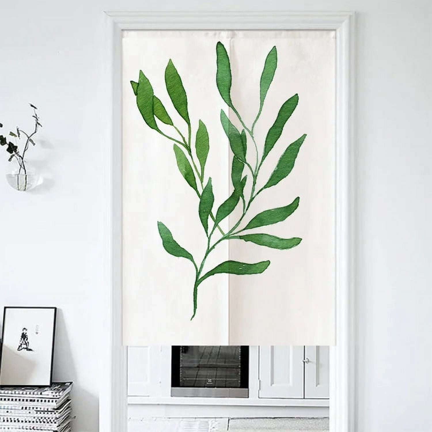 Nordic Natural Plant Leaves Japanese Door Curtain Linen Fabric Kitchen ...