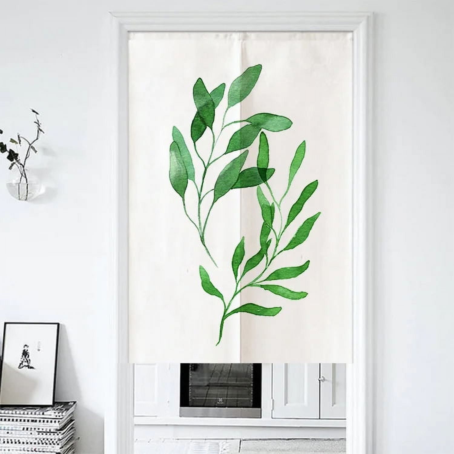Nordic Natural Plant Leaves Japanese Door Curtain Linen Fabric Kitchen ...