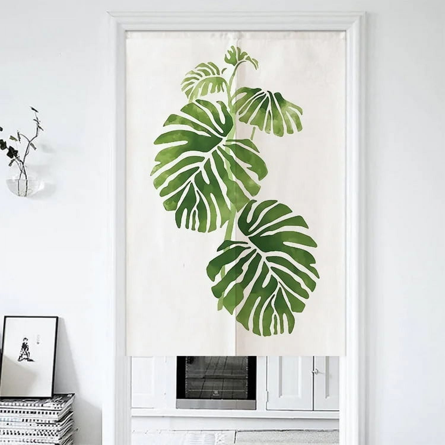 Nordic Natural Plant Leaves Japanese Door Curtain Linen Fabric Kitchen ...