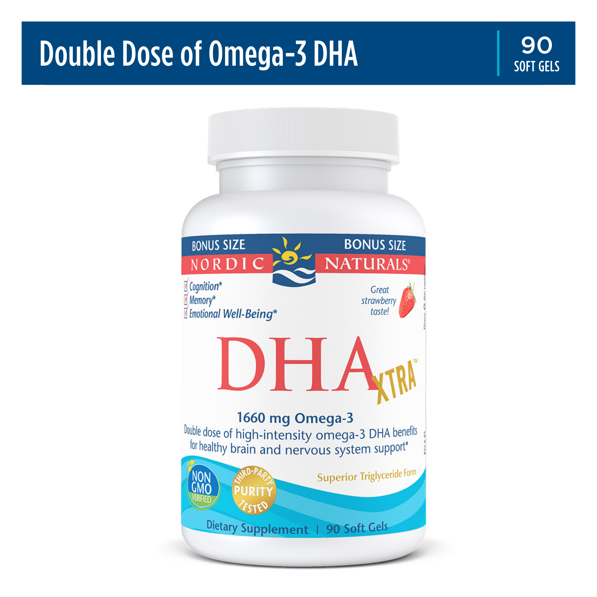 Nordic Naturals DHA Xtra Omega 3 Softgels Strawberry 1660 Mg 90 Ct