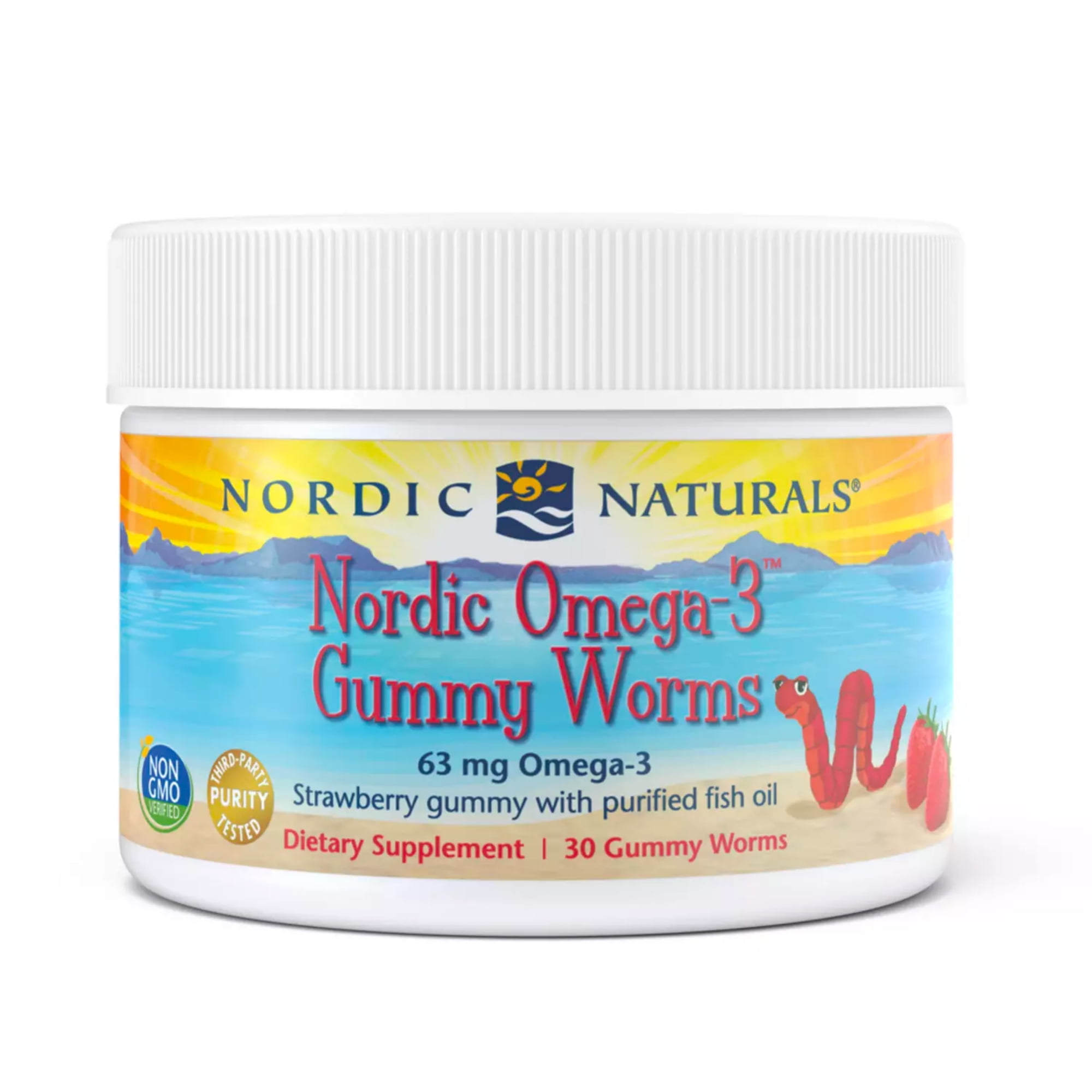 Nordic Naturals Nordic Omega-3 Gummy Worms, Strawberry, 63 Mg, 30 Ct ...