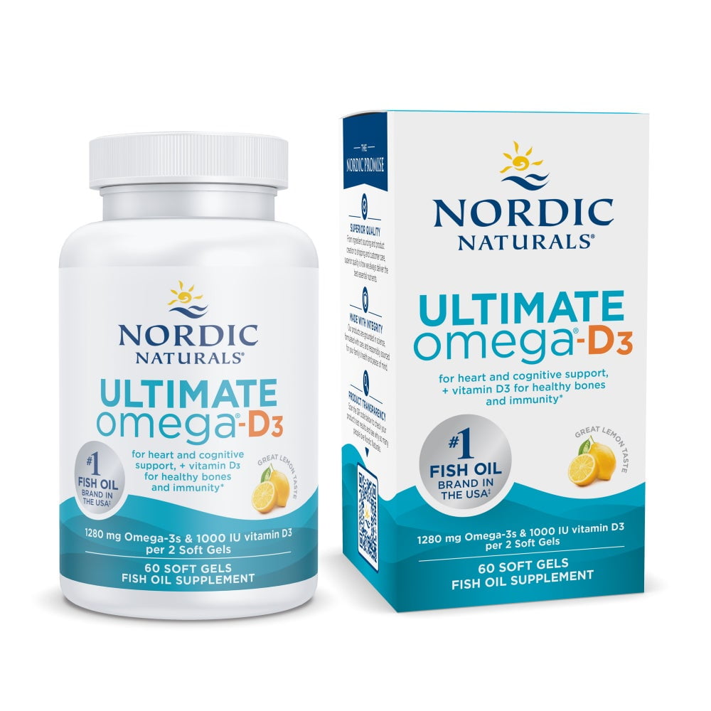 Nordic Naturals Ultimate Omega-D3 1280 Mg, Concentrated Fish Oil, Lemon ...