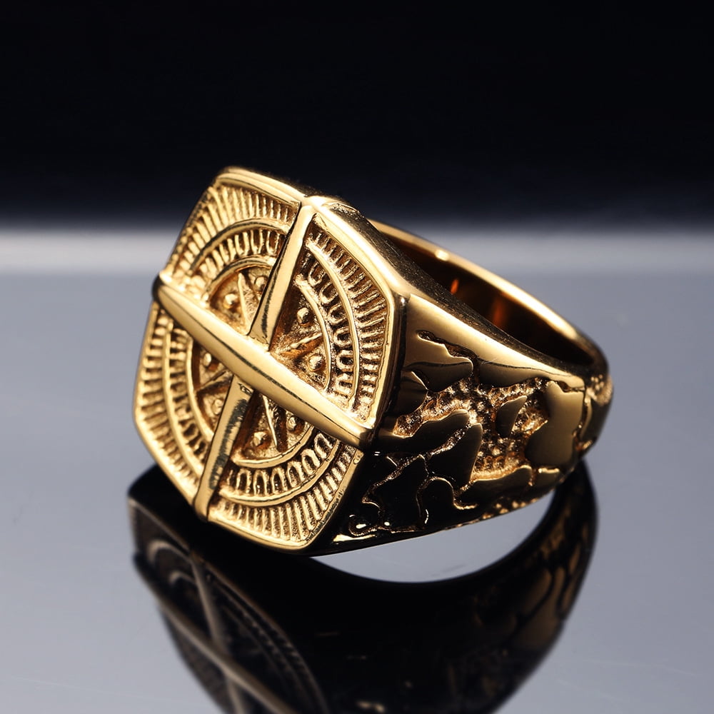 Nordic Navigational Compass 14K Yellow Gold Mens Rings Hyperbole for ...