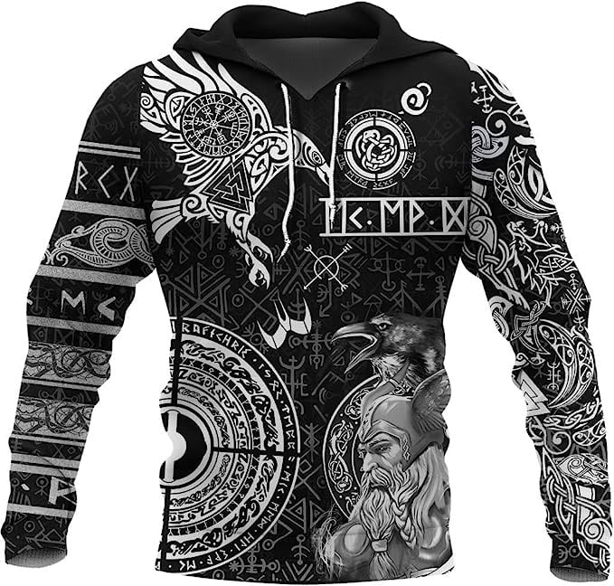 Nordic Odin Raven Rune Vegvisir Totem Harajuku Sweatshirt Unisex Viking 3D Printed Tattoo ...
