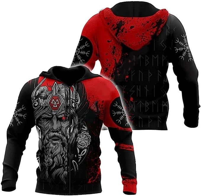 Nordic Odin Vegvisir Harajuku Sweatshirt Unisex Viking 3D Printed Tattoo Zipper Novelty Hoodie ...