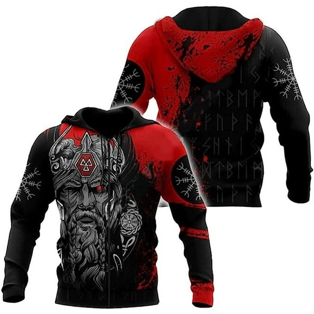 Nordic Odin Vegvisir Harajuku Sweatshirt Unisex Viking 3D Printed Tattoo Zipper Novelty Hoodie ...