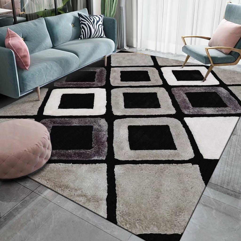 Nordic Plush Large Living Room Rug Fluffy Geometric Carpets for Living ...