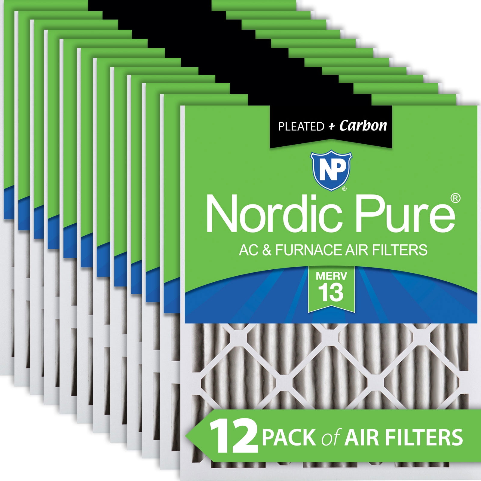 Nordic Pure 20x20x2 Pleated Air Filters MERV 13 Plus Carbon 12 Pack ...