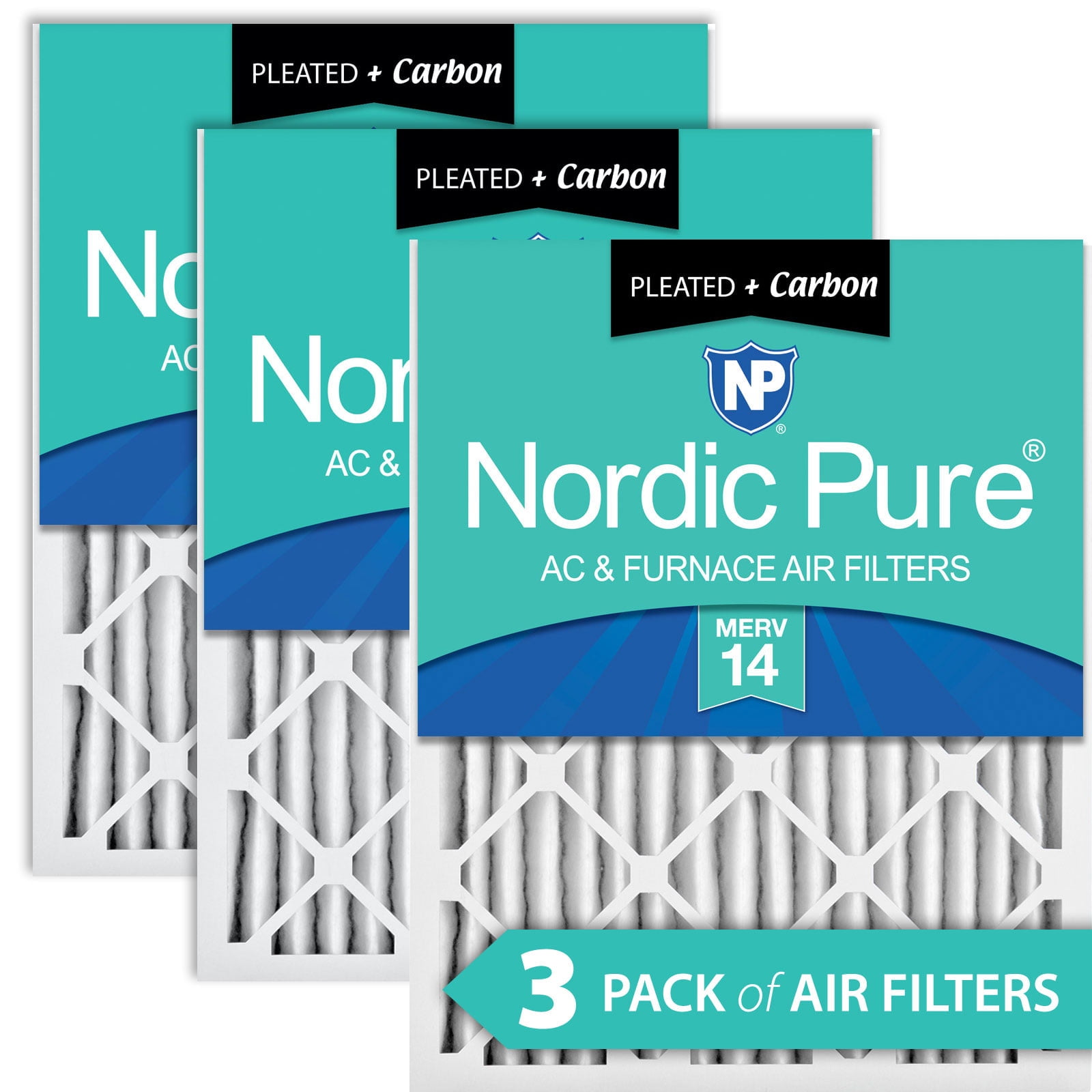 Nordic Pure 20x20x2 Pleated Air Filters MERV 14 Plus Carbon 3 Pack ...