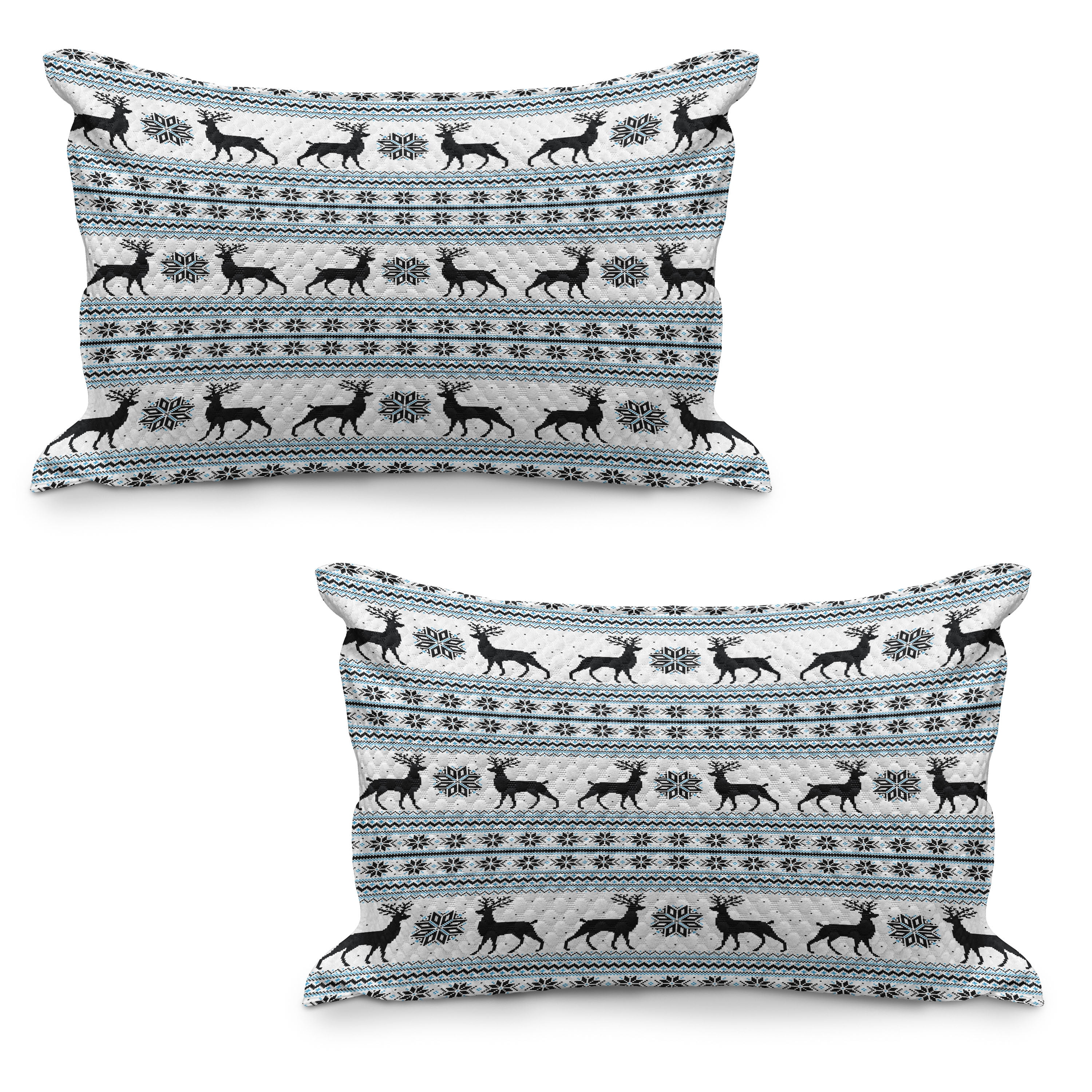 Nordic Quilted Pillowcover Set of 2, Chevron Zigzags Winter Floral ...