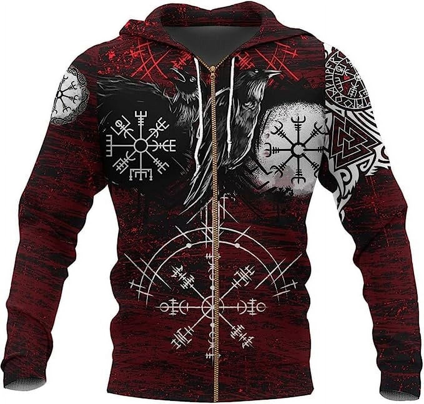 Nordic Raven Vegvisir Celtic Knot Harajuku Sweatshirt Unisex Viking 3D Printed Tattoo Zipper ...