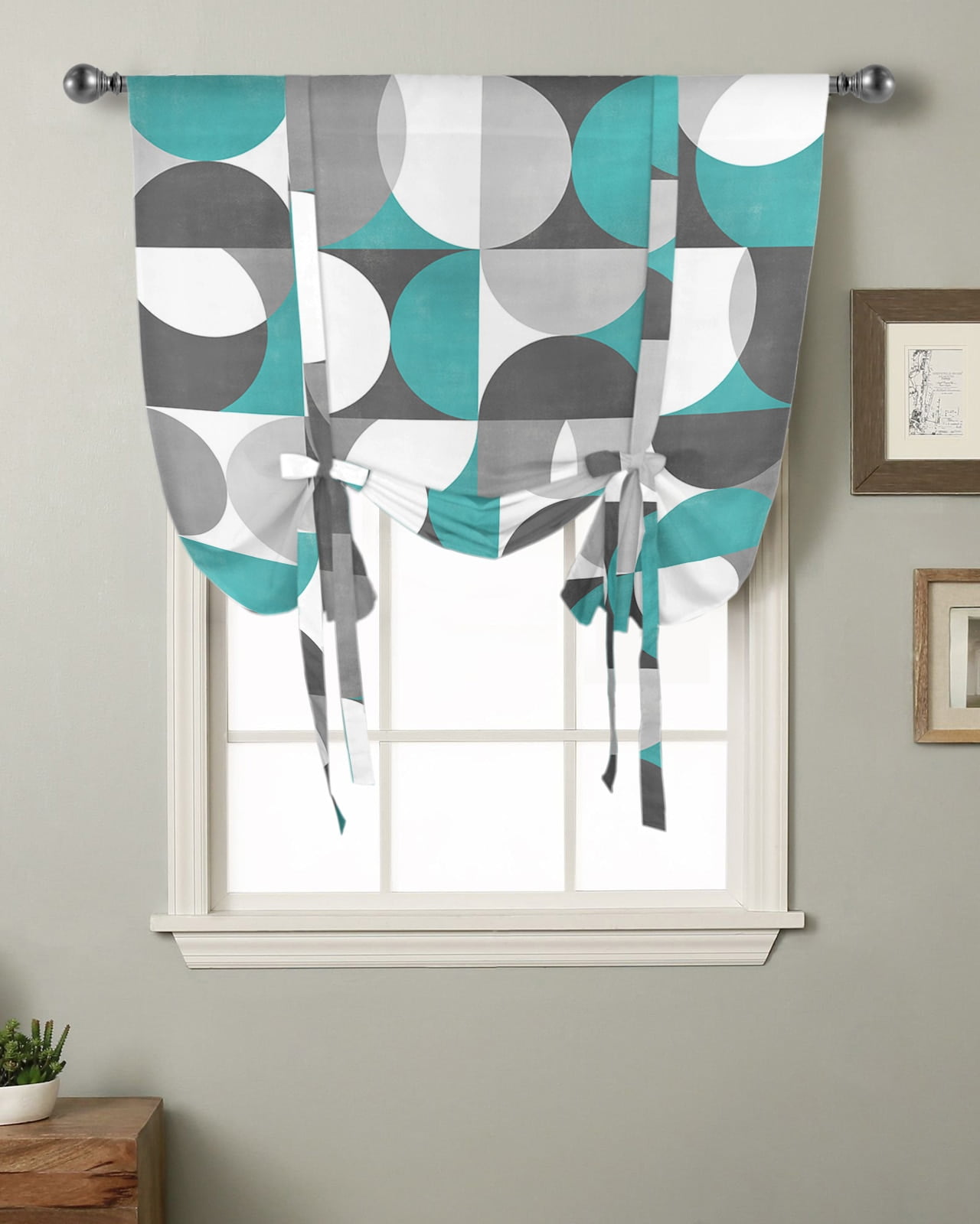 Nordic Retro Medieval Geometric Abstract Blue Kitchen Short Window ...