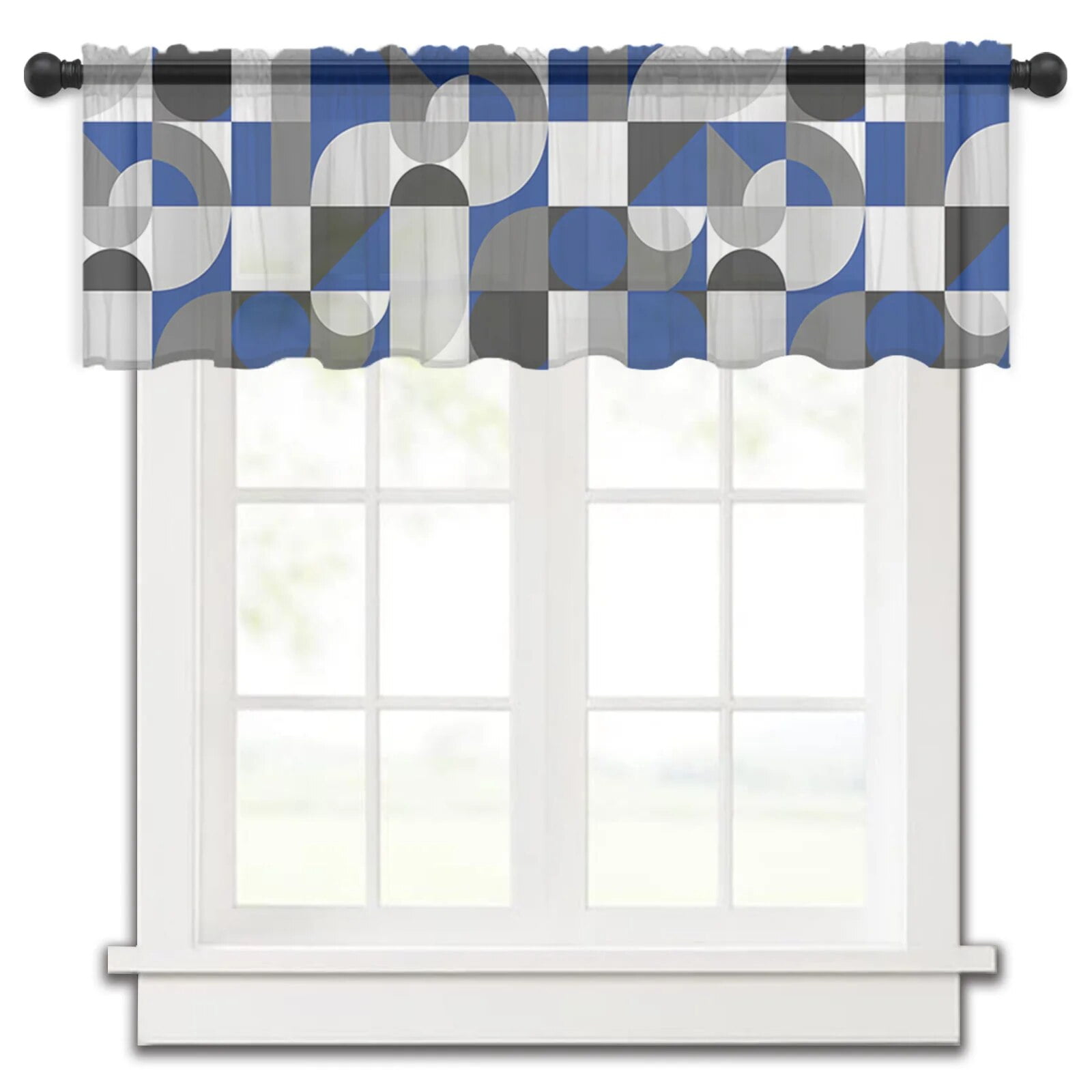 Nordic Retro Medieval Geometric Abstract Color Short Tulle Curtains ...