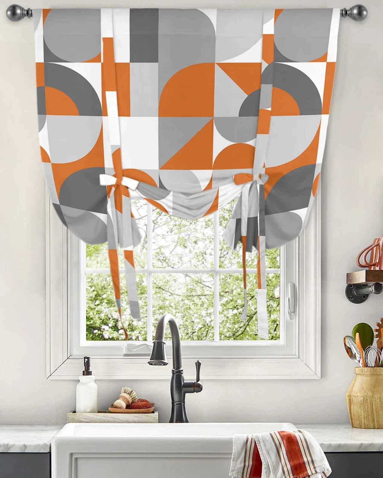 Nordic Retro Medieval Geometric Abstract Color Window Curtain for ...