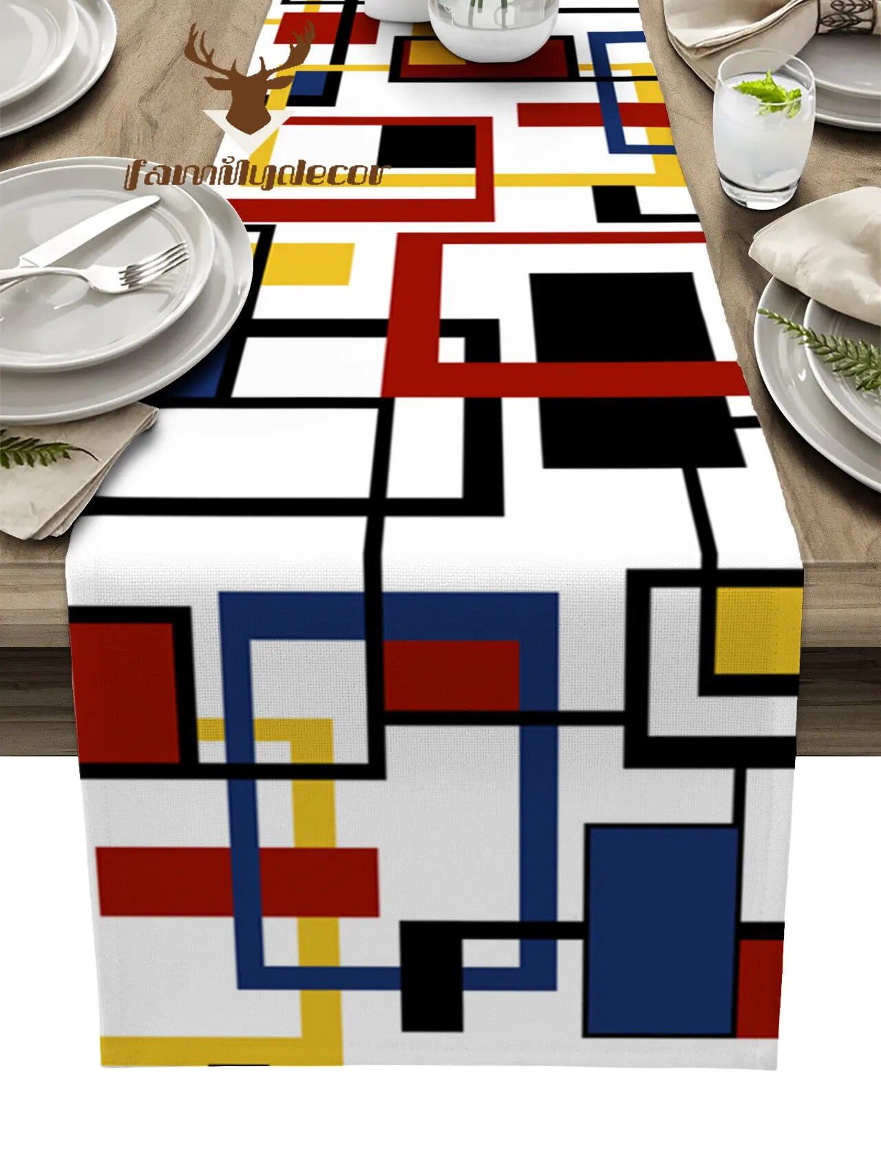 Nordic Retro Medieval Geometric Abstract Colorful Table Runner Home ...