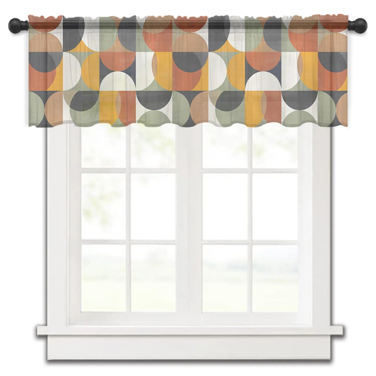 Nordic Retro Medieval Geometric Abstract Colors Short Tulle Curtains ...