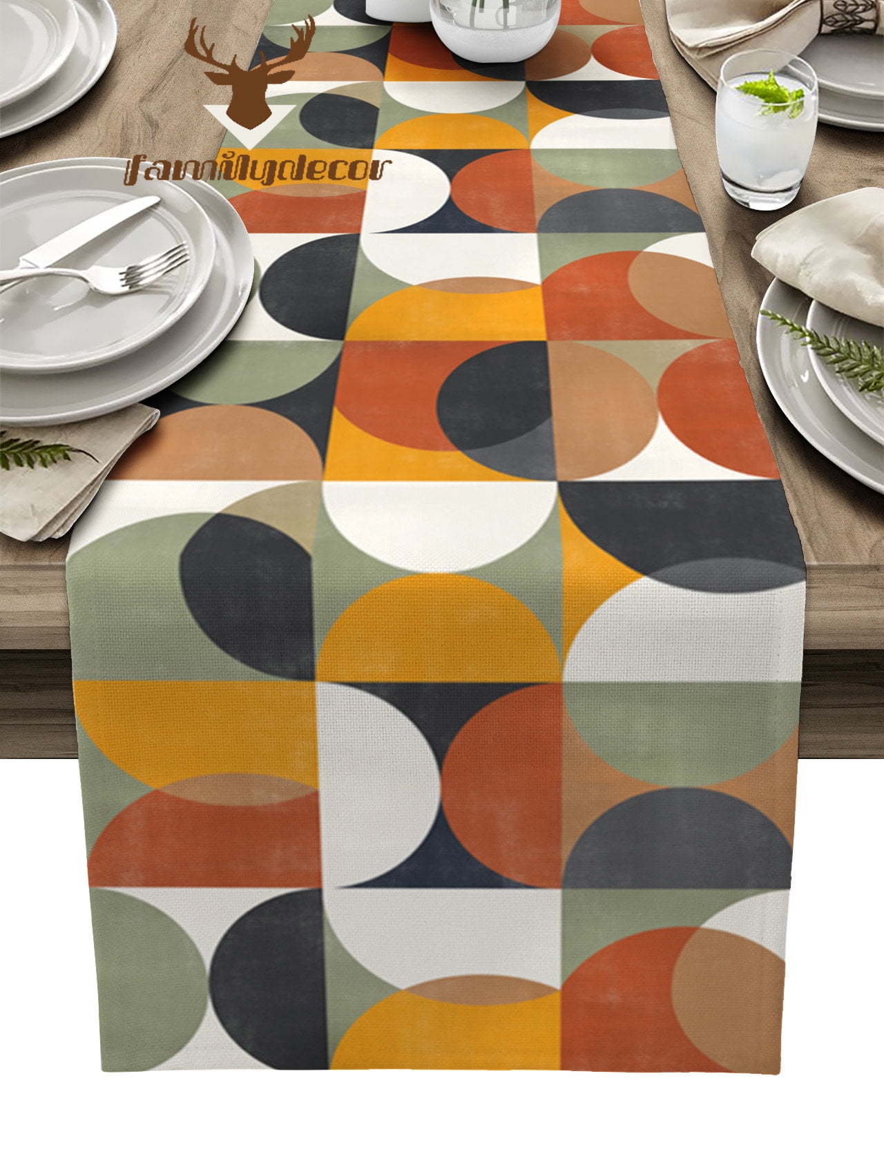 Nordic Retro Medieval Geometric Abstract Colors Table Runner Home ...