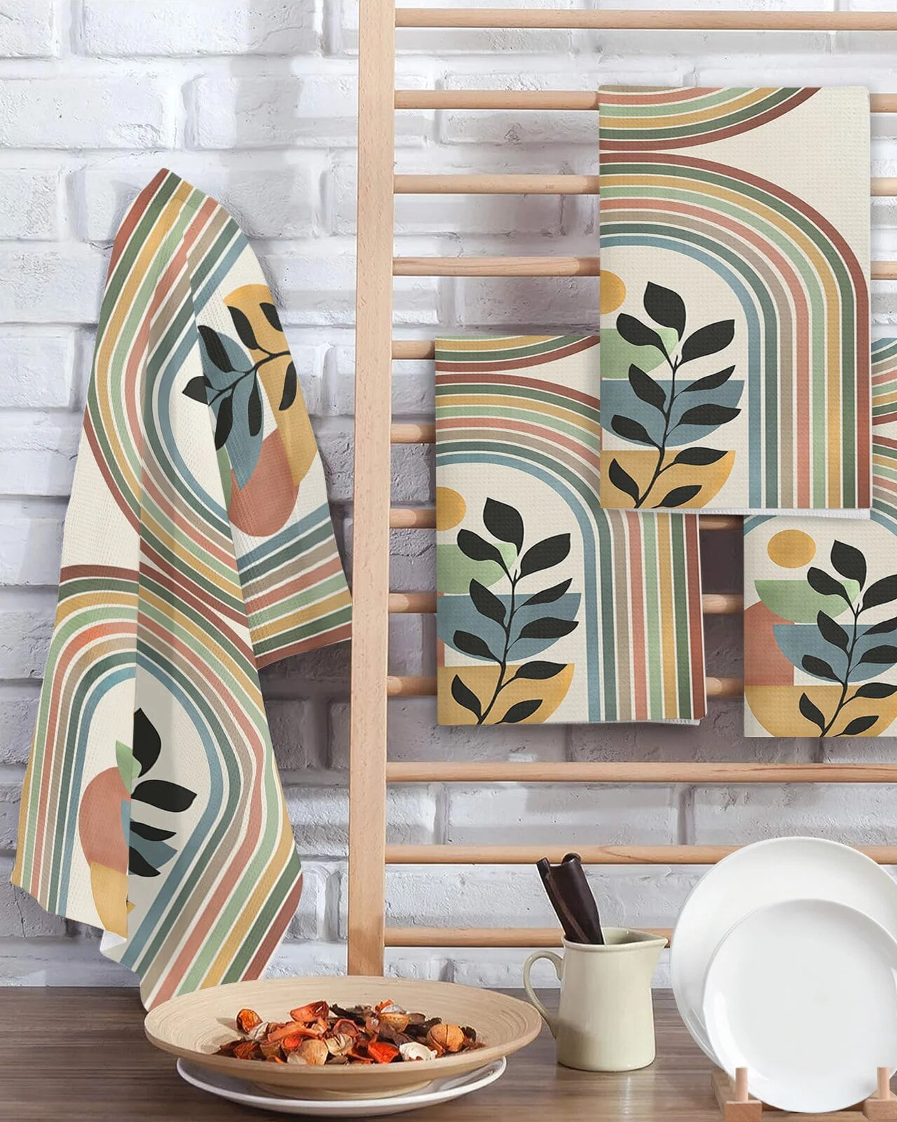 Nordic Retro Medieval Geometric Abstract Kitchen Cleaning Cloth Towel ...