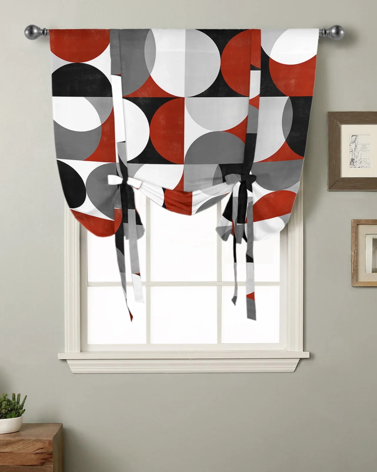 Nordic Retro Medieval Geometric Abstract Red Kitchen Short Window ...