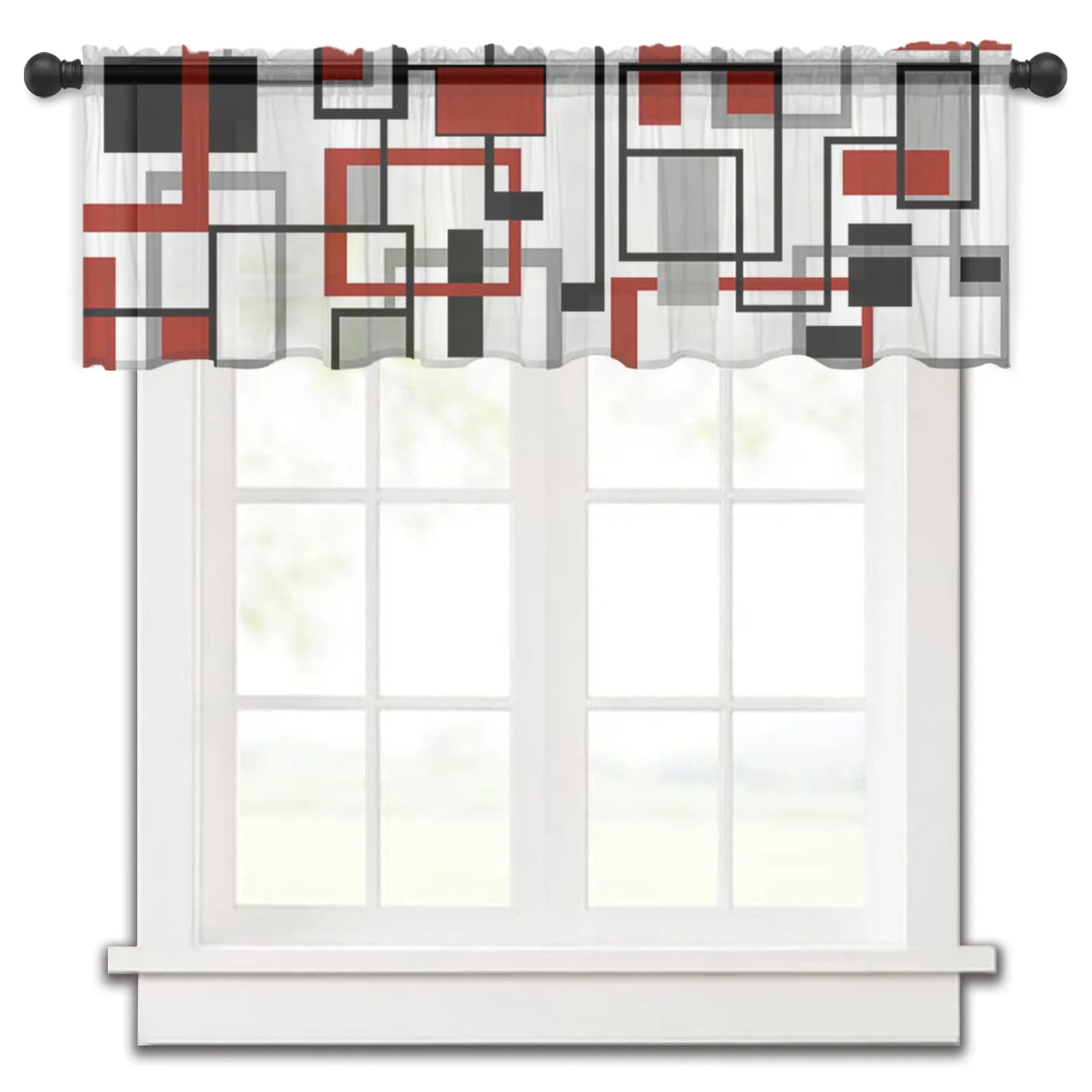 Nordic Retro Medieval Geometric Abstract Red Sheer Curtains For Living ...