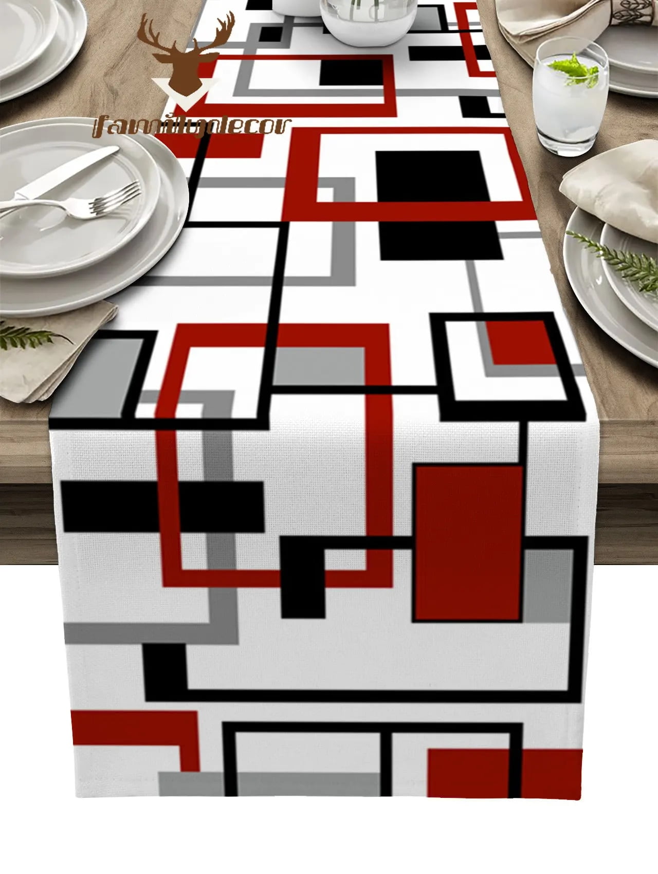 Nordic Retro Medieval Geometric Abstract Red Table Runner Home Wedding ...