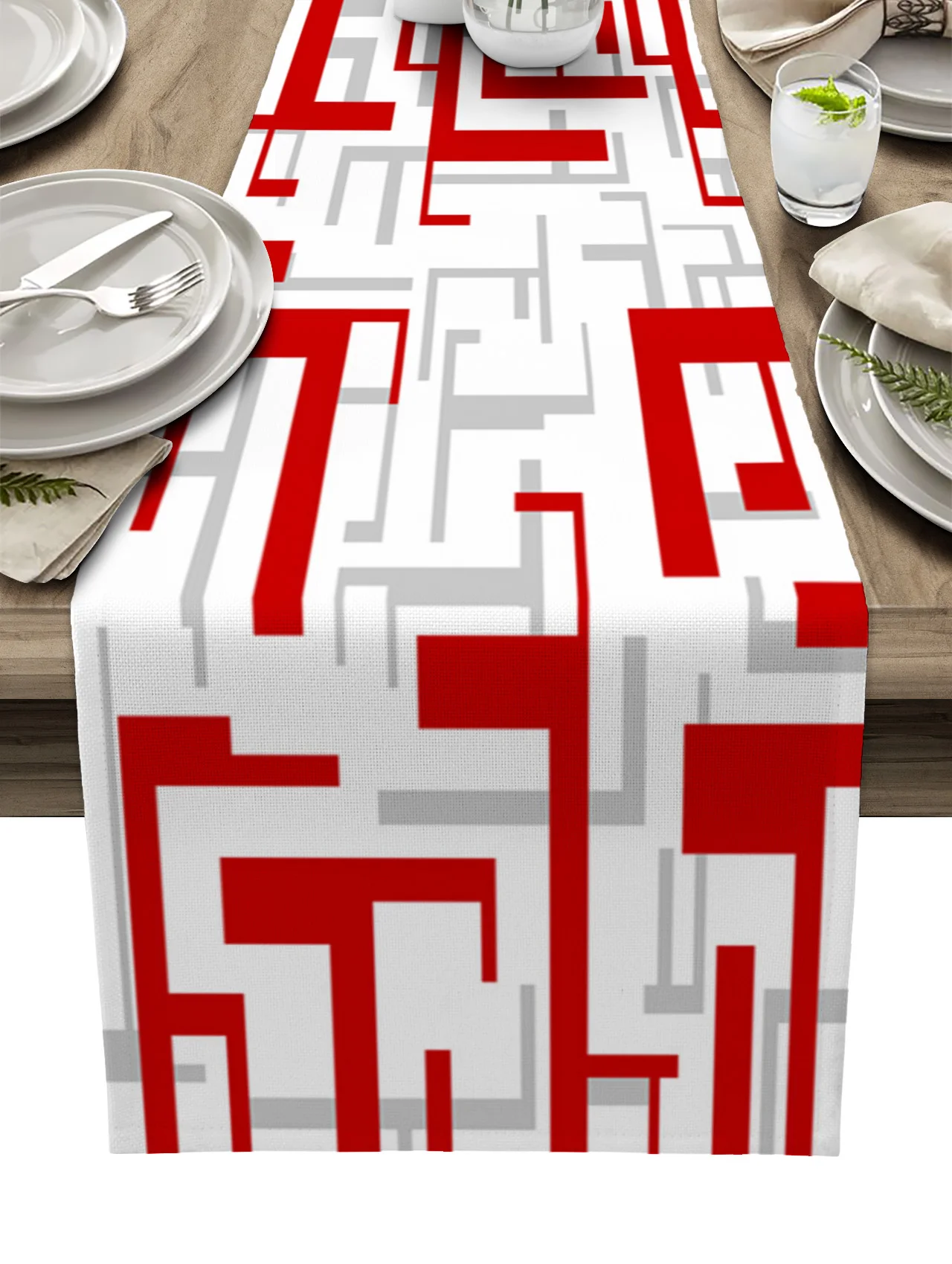 Nordic Retro Medieval Geometric Abstract Red Table Runner Home Wedding ...