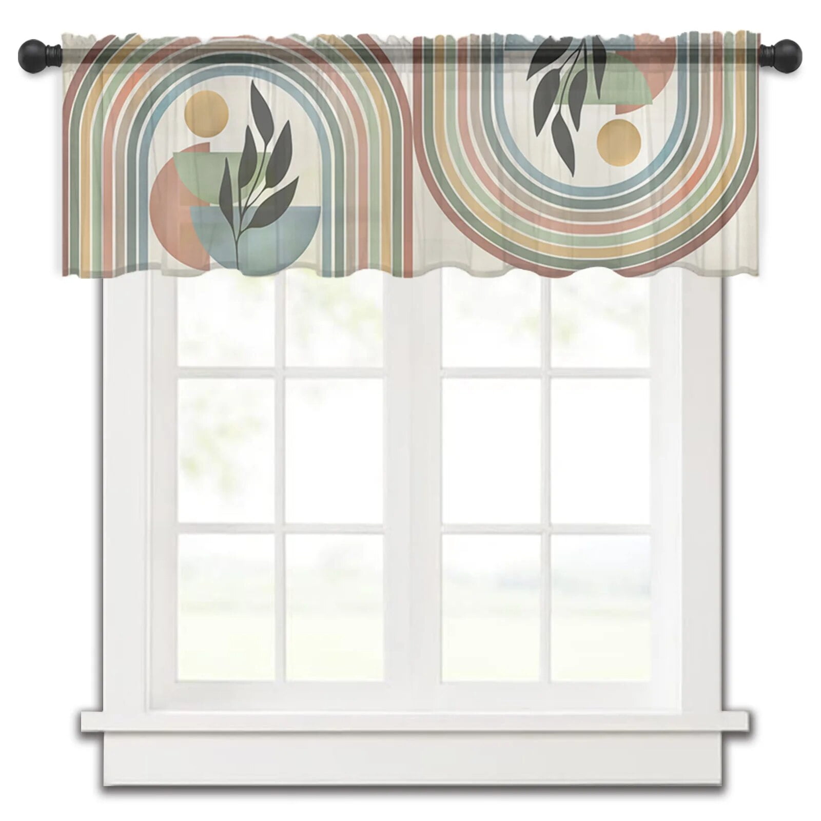 Nordic Retro Medieval Geometric Abstract Small Window Curtain Tulle ...