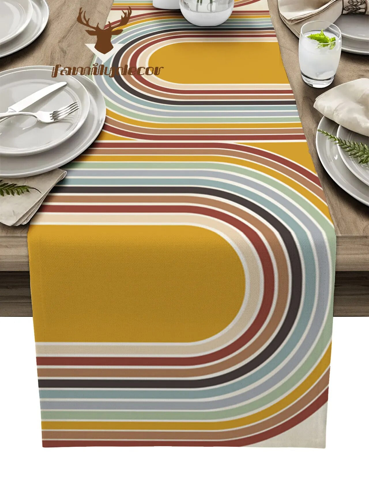 Nordic Retro Medieval Geometric Abstract Table Runner Home Wedding ...