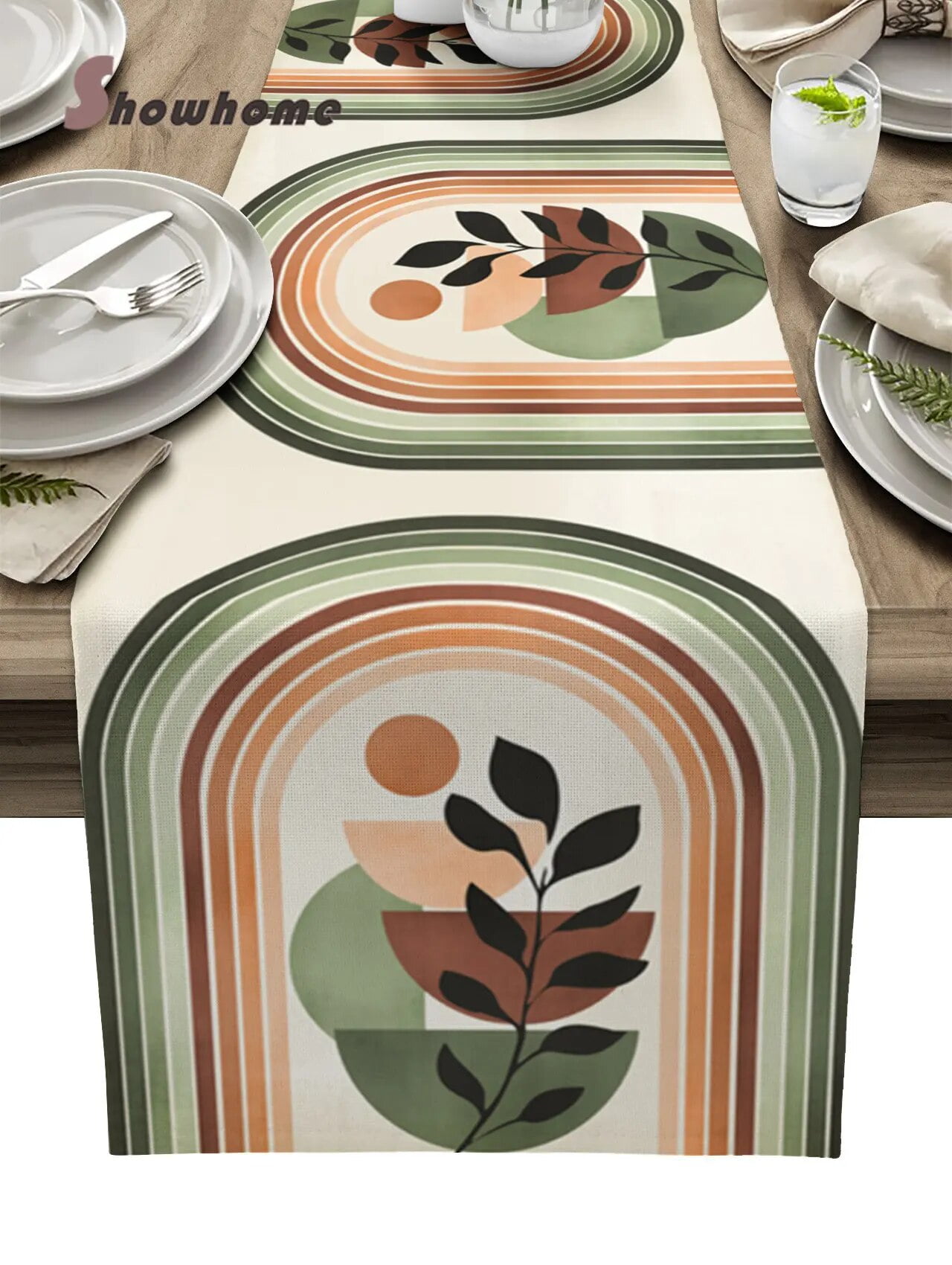 Nordic Retro Medieval Geometric Abstract Table Runner Hotel Party r ...