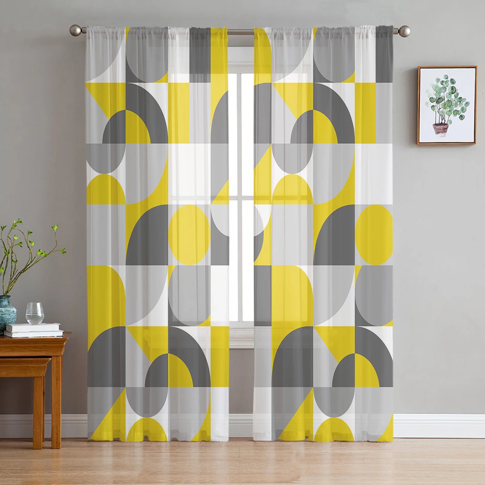 Nordic Retro Medieval Geometry Tulle Curtains for Living Room Bedroom ...