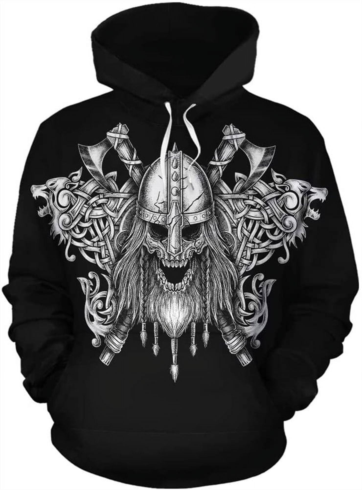 Nordic Rune Valknut Symbol Totem Viking Drawstring Hoodie, Odin Raven ...