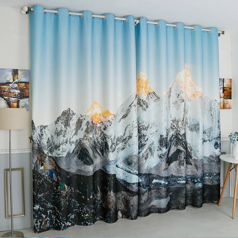 Nordic Scenery High Shading Curtain Snow Mountain Green Forest Sunset Flowers Hotel Bedroom ...