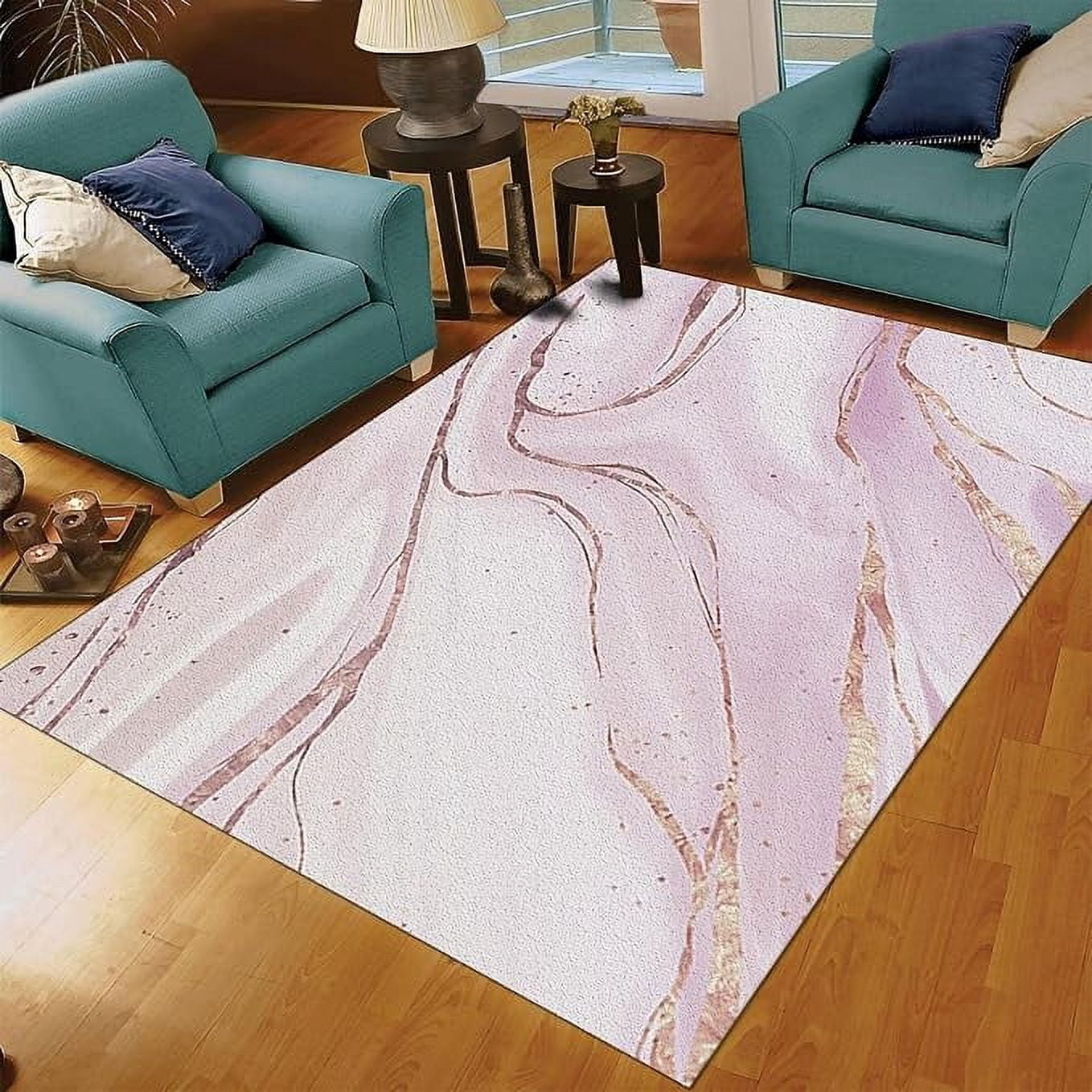 Nordic Simple Area Rugs, Abstract Golden Pink Marble Texture Bedroom ...