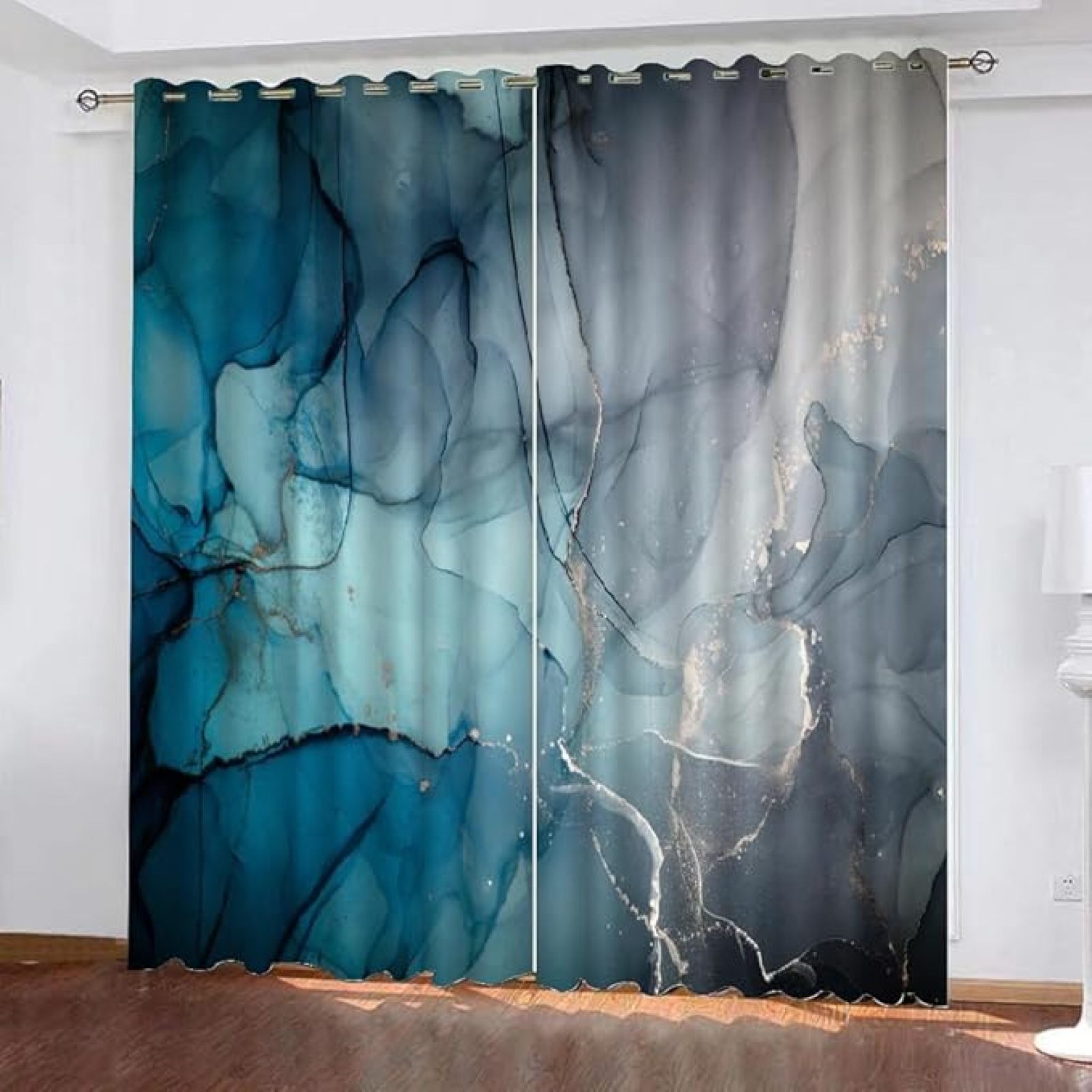 Nordic Simplicity 3D Printed Drapes, Blue Sprinkle Gold Room Darkening ...